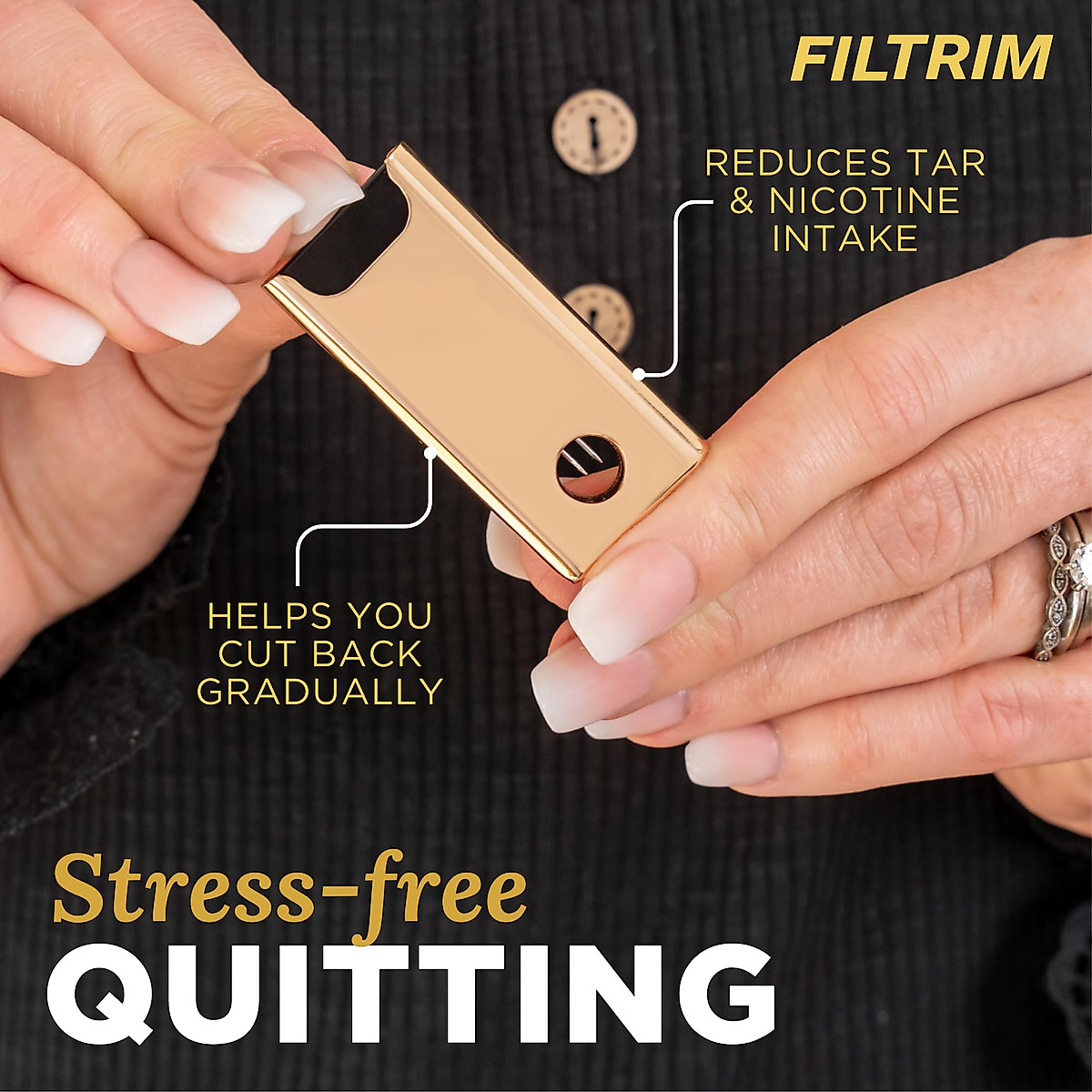 Stop Smoking Aid That Works, Quit Smoking in Just 8 Weeks, Compact Advanced Smoking Cessation Product & Quit Smoking Tool by Filtrim, Gold Finish (2.5 x 1.2 x 0.3 Inches)