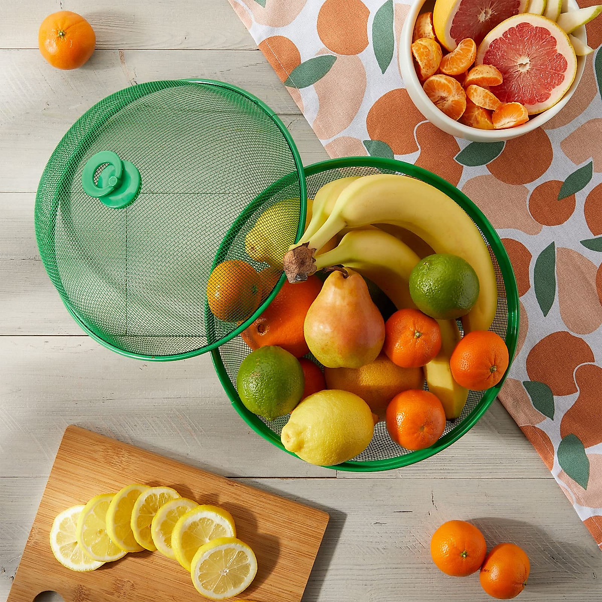 Juvale Mesh Wire Fruit Basket with Lid for Vegetables, Fruits, Gifts, House Warming, Home, Restaurants, 4 Colors