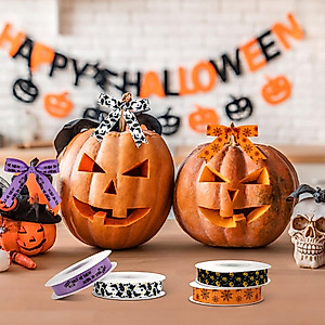 Halloween Ribbon 10 Yards Orange Ribbon 5/8" Grosgrain Ribbon Spider Cobweb Ribbon Halloween Ribbon Thin for Gift Wrapping Crafts DIY Halloween Packaging Ribbon Ribbed Ribbon Halloween Decor