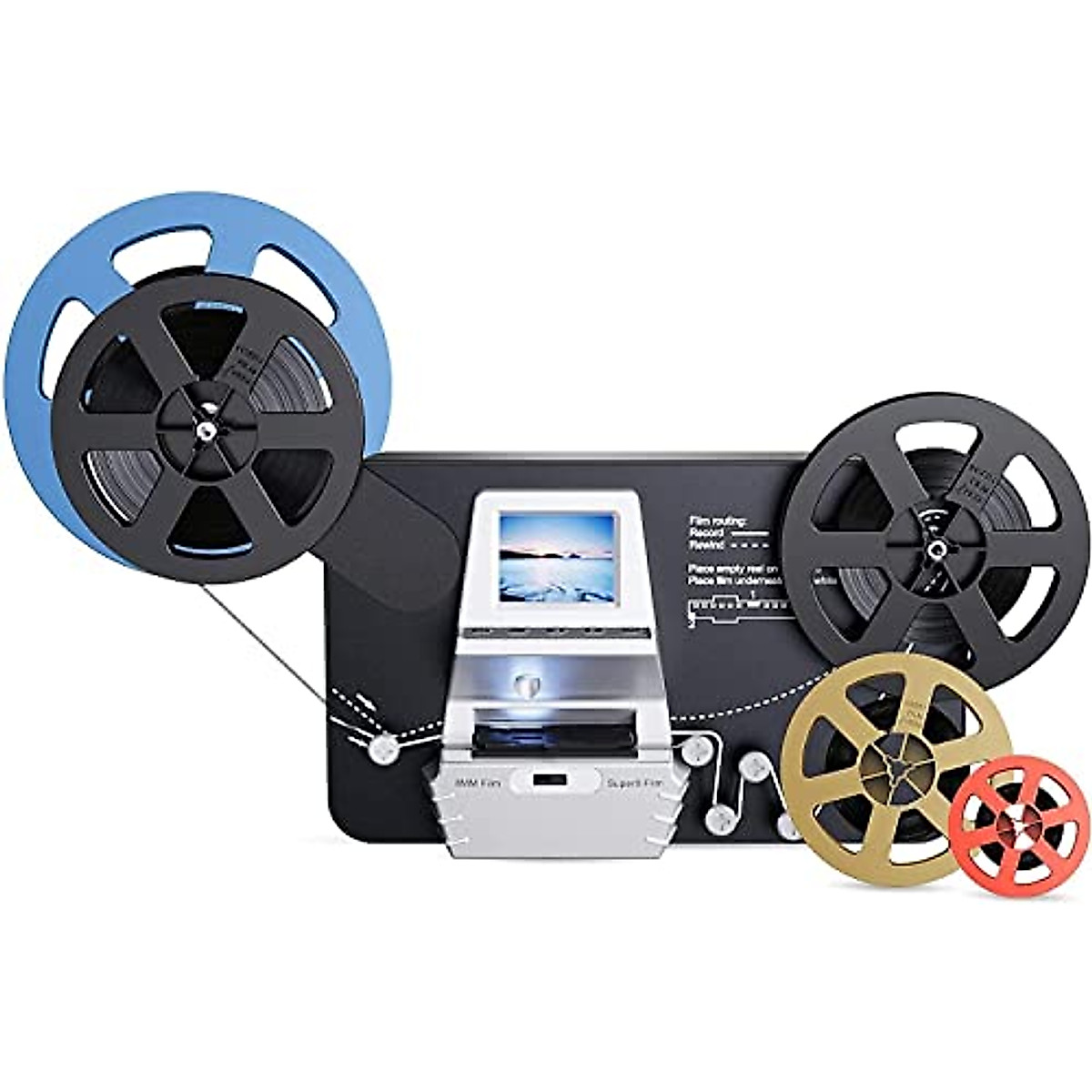 8mm & Super 8 Film to Digital Converter, Film Scanner Digitizer with 2.4" Screen, Convert 3”5”7”9”Reels View Frame by Frame into 1080P Digital MP4 Files,Sharing & Saving on 32GB SD Card