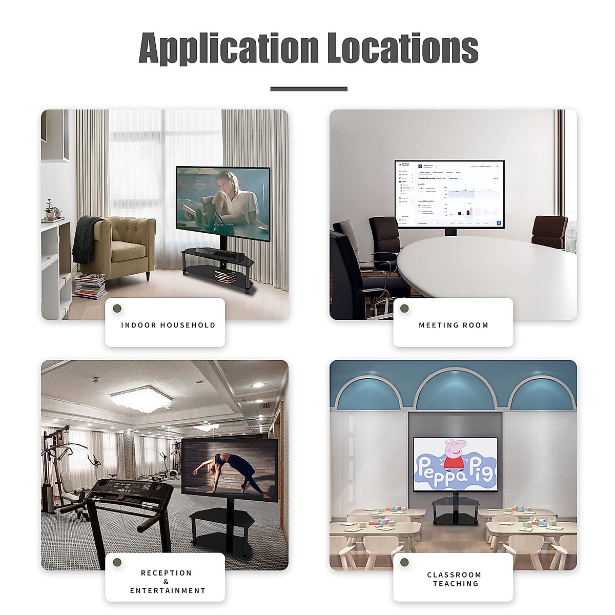 Universal Floor TV Stand with Height Adjustable and Media Shelf for 32-70 inch Flat Screen TV, Swivel TV Mounts Stand with Solid Wood Base for Living Room (Walnut)