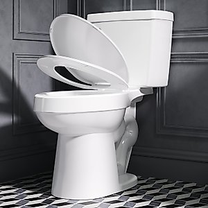 ELLAI Two Piece Elongated Toilets ADA Chair Comfort Height 16.5" Powerful Single Flush 1.28 GPF 12” Rough In with Side Trip Lever, White 28.3"x17.2“x31"