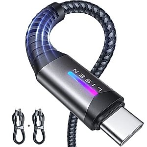 LISEN 3.2A USB C Cable Fast Charger [2 Pack/6.6FT], USB A to USB C Charger Cable Fast Charging Cord with LED Light and Rubber-Sleeved SR Compatible with Samsung Galaxy S20/S10/S9/Note 10/9