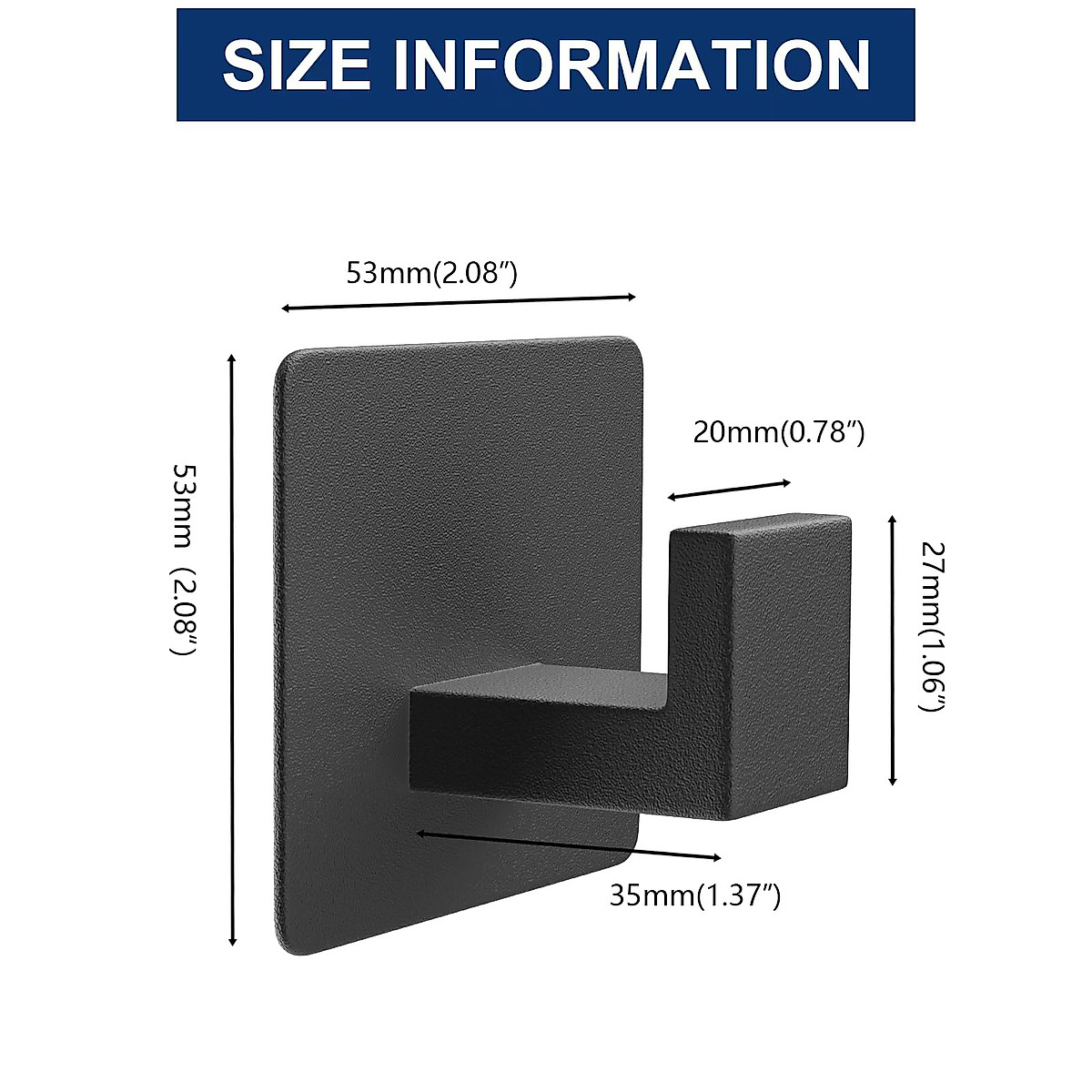 VAEHOLD Adhesive Towel Hooks, Heavy Duty Wall Hooks Aluminum Black Hooks for Hanging Coat, Hat, Towel, Robe, Clothes, Shower Hook for Door, Office, Kitchen, Bathroom - 2 Pack (Black)