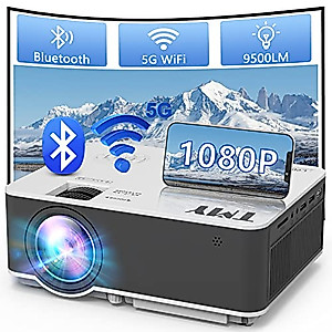Projector with 5G WiFi and Bluetooth, Native 1080P Mini Projector, Portable Home Projector Compatible with TV Stick/Phone/PC/DVD/HDMI/AV/USB/SD etc, indoor & outdoor use