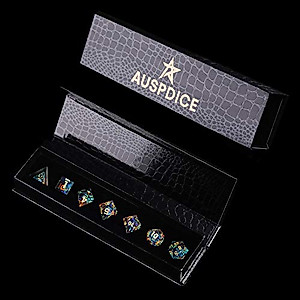 AUSPDICE DND Dice Set Handmade 7Pcs Sharp Edge Dice for Dungeons and Dragons TTRPG Games(Mix Blue&Brown Color)