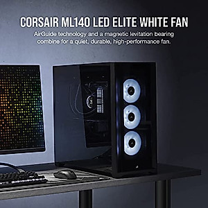 CORSAIR ML140 LED Elite, 140mm Magnetic Levitation White LED Fan with AirGuide, Single Pack, Black