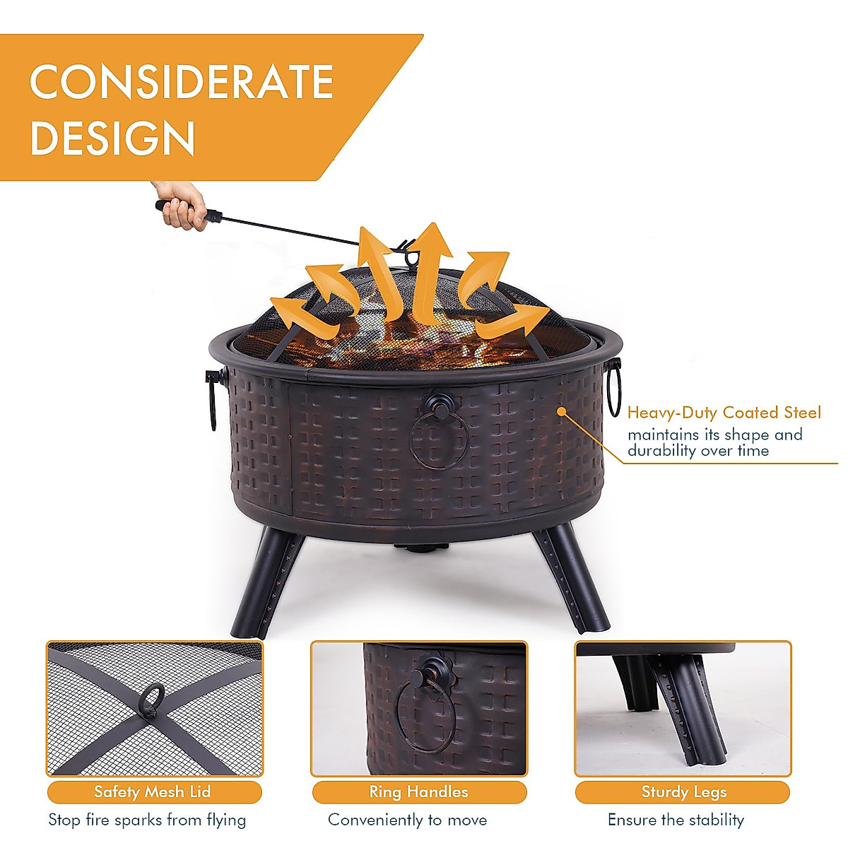 Fire Pit, Portable Firepits for Outside Patio, Outdoor Wood Burning Fire Pits 26" Small Round Steel Fireplace Clearance for Backyard Garden Bonfire Camping…