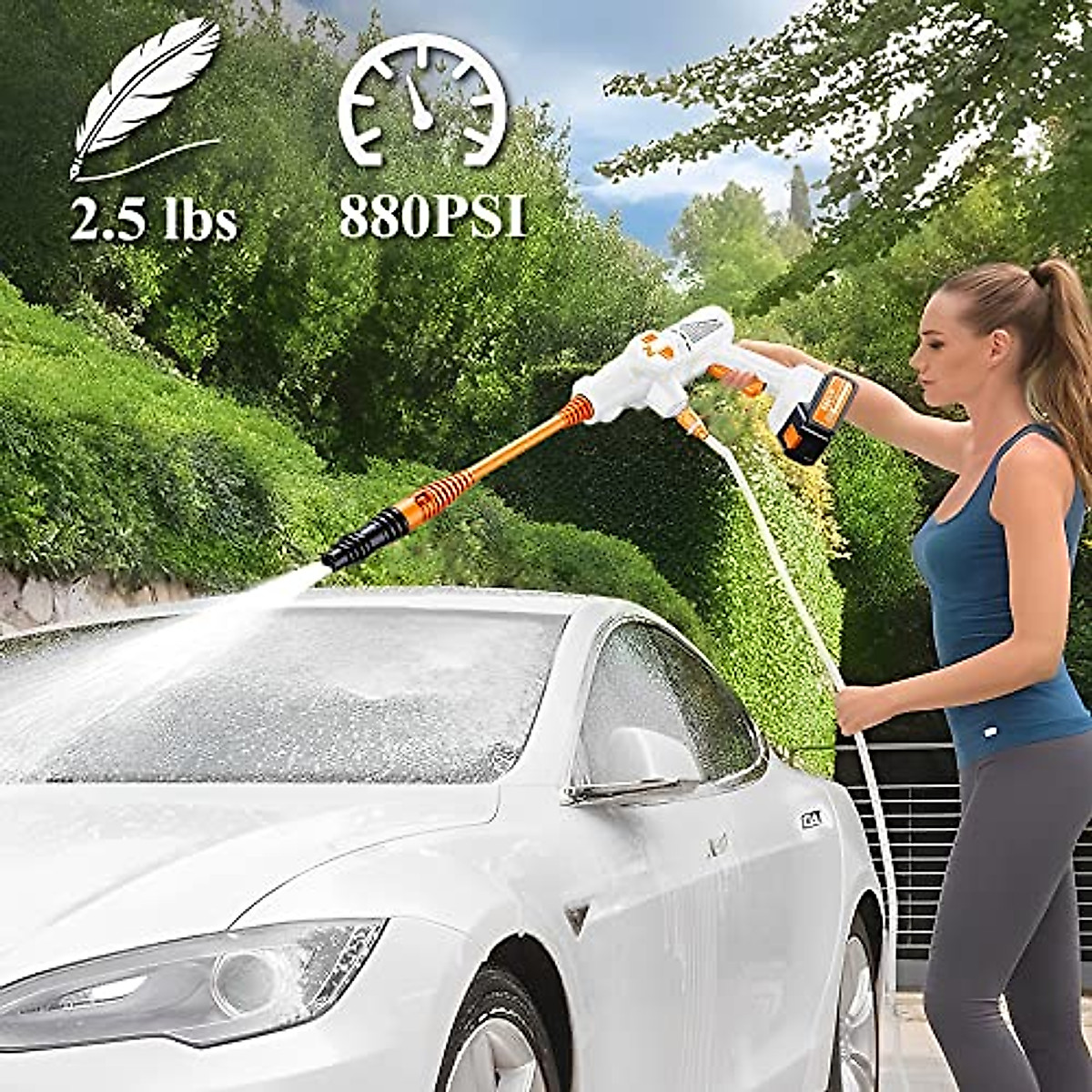 Portable Cordless Pressure Washer Max 880 PSI, 21V 3.0Ah Battery Powered Pressure Washer Power Cleaner with 12 Accessories for Car/Fence/Floor Cleaning & Watering