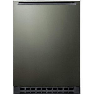 Summit FF64BXKSHH 24"" Built-in or Freestanding Compact Refrigerator with 4.6 cu. ft. Capacity Frost Free Operation Recessed LED Light and Adjustable Glass Shelves in Black Stainless Steel