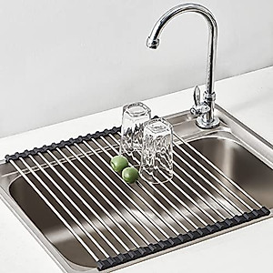 Worthyeah Dish Drying Rack - Over The Sink Dish Drying Rack - Roll-Up Dish Drying Rack for Kitchen Sink - Stainless Steel Sink Drying Rack - Kitchen Sink Accessories