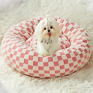 BFPETHOME Donut Dog Beds for Small Dog, Round Cat Beds for Indoor Cats, Calming Pet Bed for Puppy and Kitty with Non-Slip Bottom, Cute Fancy Dog Bed Machine Washable Plush Fabric
