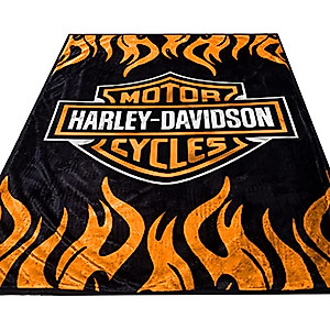 Super Soft Plush Classic Black Harley Davidson Blanket/Throw Full or Queen Size - Orange