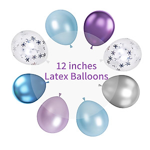 Frozen Balloons, 12 Inch Purple Blue White and Silver Balloons with Snowflake Balloons for Girls Frozen Theme Party Supplies Ice Snow Theme Birthday Baby Shower Winter Party Decorations
