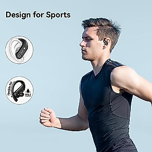Wireless Earbuds Bluetooth Headphones 130H Playback 4-Mic HD Call IP7 Waterproof Ear Buds in Ear Sport LED Display Earphones with Earhooks for Running Workout Gym Phone Laptop TV Computer (Black)