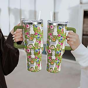 puhnhsv 40 oz Husky Tumbler with Handle, Insulated Stainless Dog Tumbler Coffee Travel Mugs Cup Water Bottle Husky Lovers Gifts for Women Girls