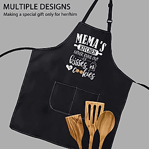 POFULL Mema's Kitchen Apron Mema's Kitchen Never Runs Out Of Kisses and Cookies Apron For Mema (Mema's Kitchen Apron)