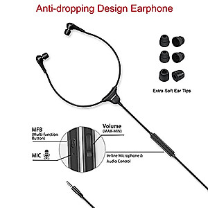 SIMOLIO Anti-Dropping Wired TV Earphone with Volume Control, Extra Long Cord Headphone with Mic for TV, PC, RCA & 3.5mm Cable Included, 14.9ft Extension Cable Earphone, Extra Soft Ear Tips, SM-901TV