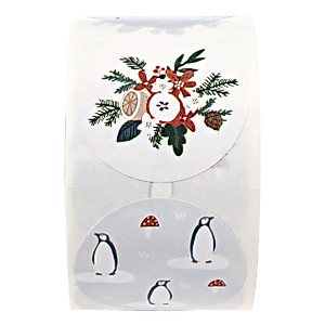 Cute Penguin Holiday Sticker Assortment / 6 Alternating Winter Designs / 500 1.5" Snowy Sweet Labels