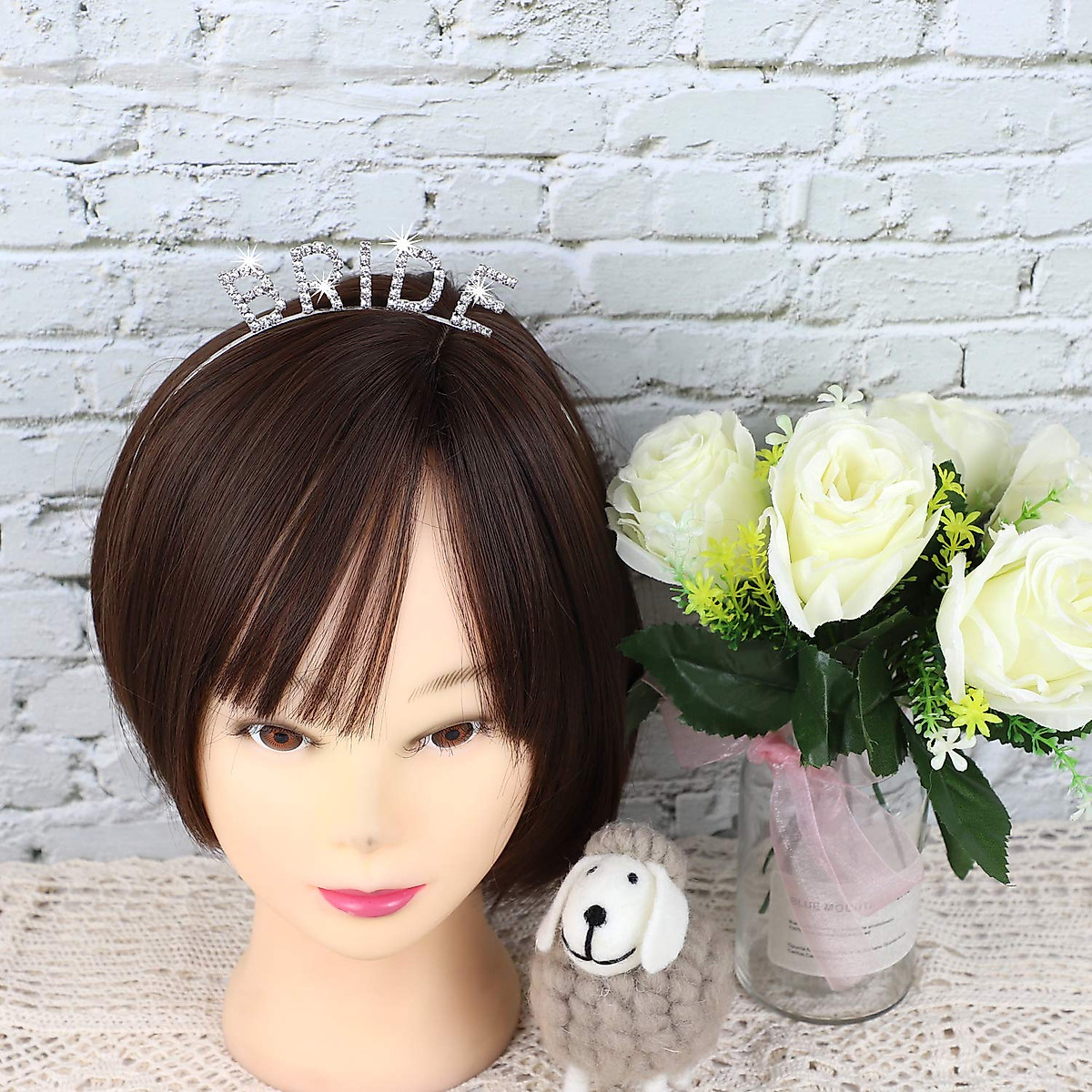 AUEAR, Rhinestone Bride Headband Elegant Bride Crown Bachelorette Party Headbands (Silver)