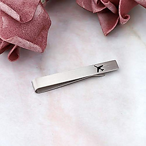 LQRI Airplane Tie Clip Airplane Jewelry Pilot Gift Fly Safe Tie Clip Aviation Gifts Pilot Tie Bar Gifts Traveling Long Distance Relationship Gift for Men (Airplane Tie Clip)