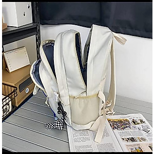 Indie Backpack School Japanese Asthetic Backpack INS Travel Bag Monochrome Backpack with Cute Pendant (yellow)