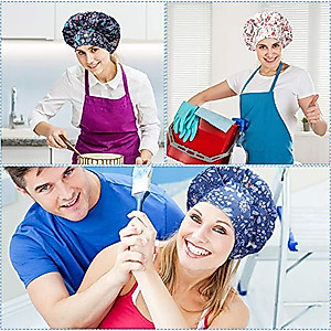 Geyoga 12 Pieces Bouffant Working Caps with Button and Sweatband Adjustable Working Hats Elastic Band Caps for Men Women (Natural Pattern)
