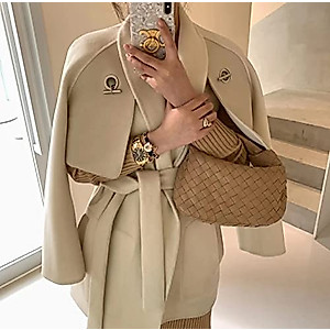 Handmade Woven Pu Leather Handbag, Hobo Bags For Women, Fashion Woven Design Clutch Bag Beige Shoulder Bag