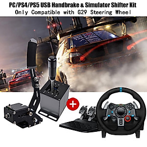 CNRAQR PS4 PS5 PC Racing Game USB Handbrake &Simulator Shifter 6+R H Gear Shifter Kit - Compatible with LOGITECH G29 Racing Game Wheels