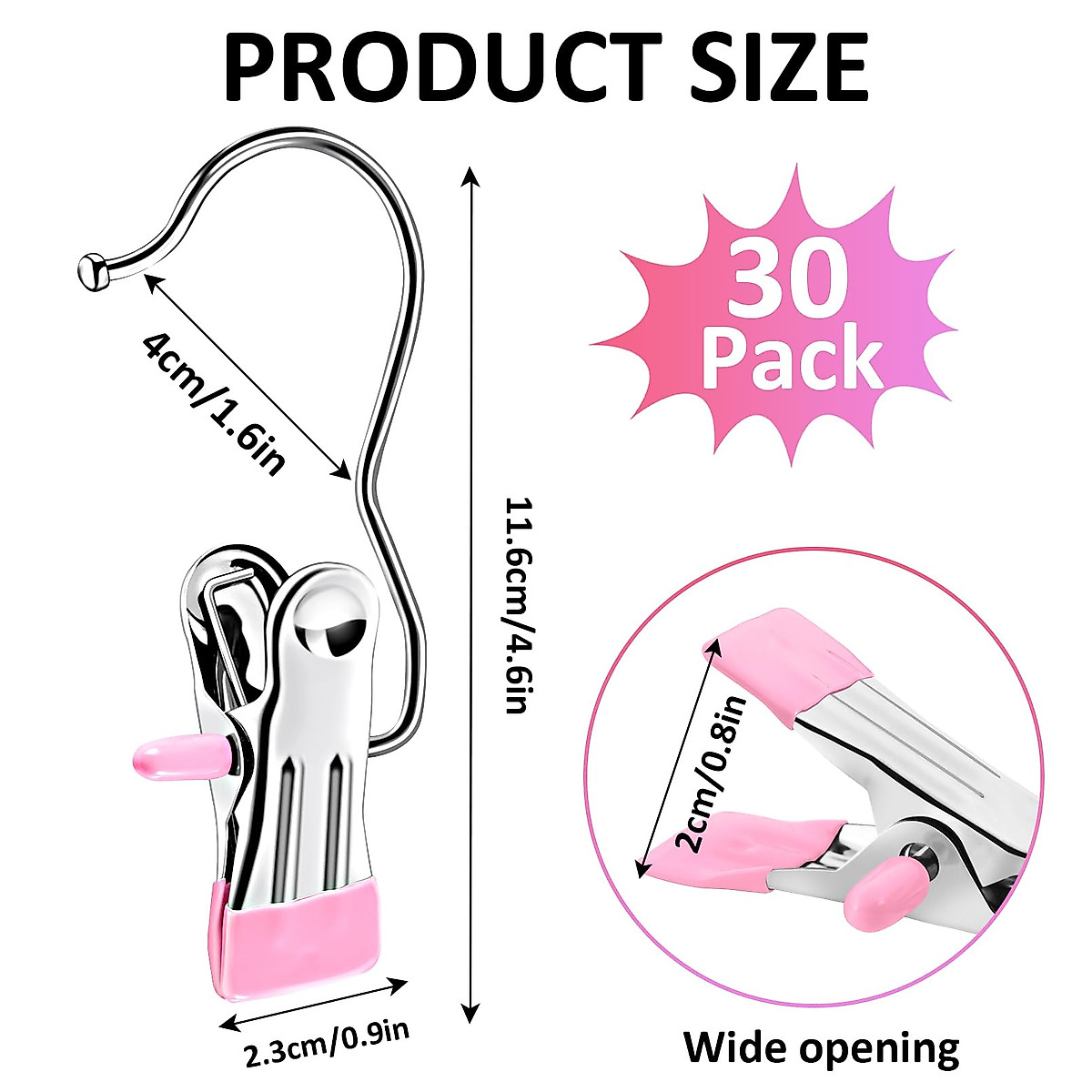 Yihurlm Boot Hangers for Closet,30 Pack Laundry Hooks with Clips,Stainless Steel Boot Hanger Clips,Portable Hangers Single Clip Space Saving Boot Clips for Hanging (Pink)