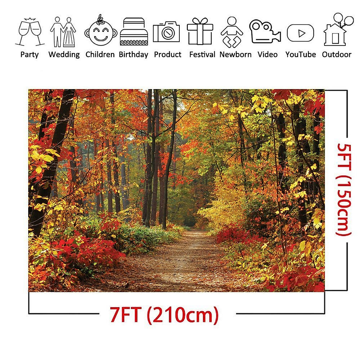 LYWYGG Autumn Scenery Deciduous Background 7x5ft Vinyl Deciduous Mountain Road Photography Backdrop Tree and Yellow Fall Leaves View Background Studio Props CP-67