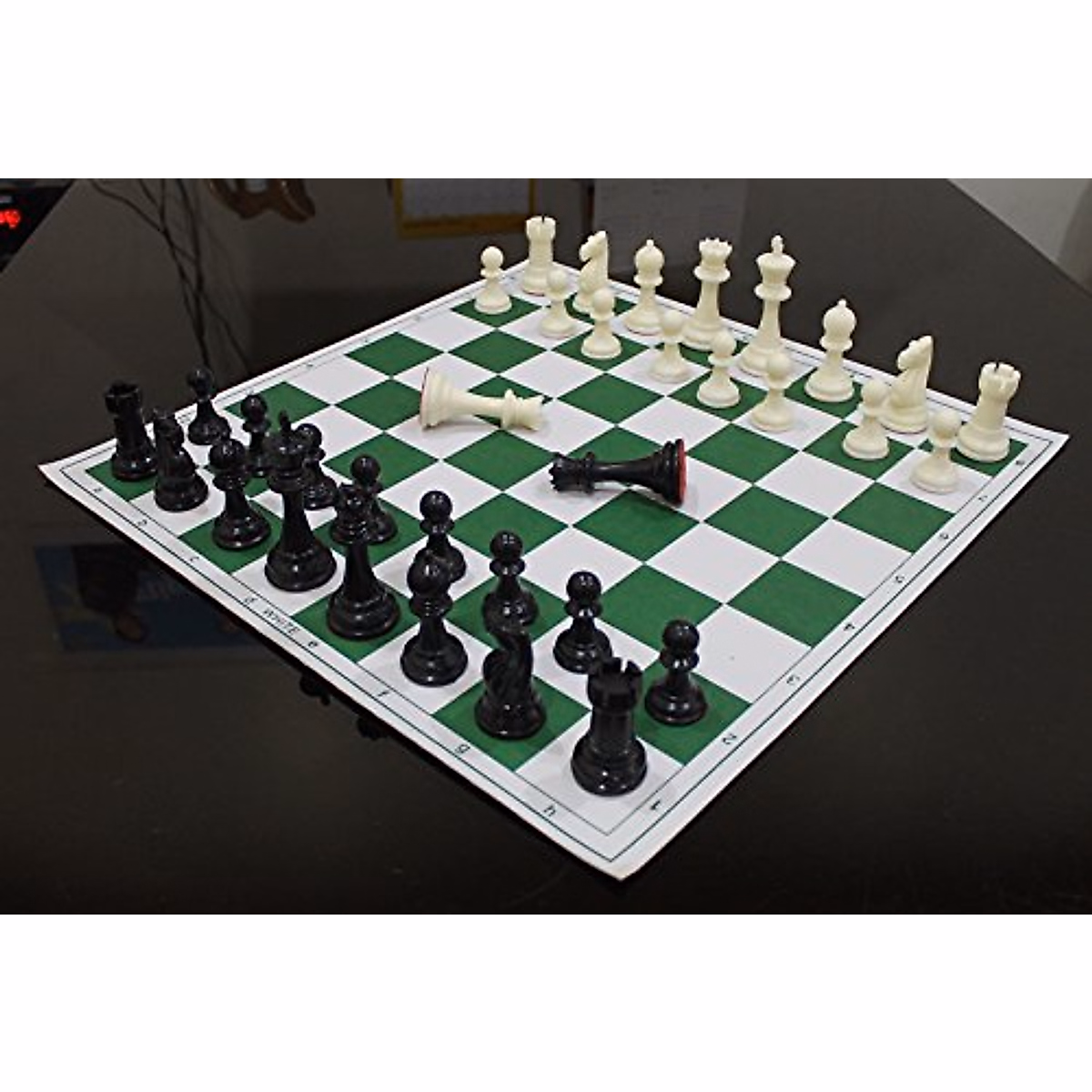 StonKraft 17'' x 17'' Tournament Chess Vinyl Foldable Chess Game with Solid Plastic Pieces (with Extra Queen) - Ideal for Professional Chess Players