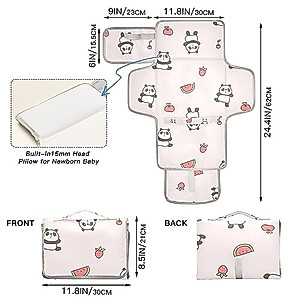 Bulletgxll Pink Panda Portable Diaper Changing Pad Waterproof Changing Pad with Baby Tissue Pocket and Magic Stick for Newborn Baby.