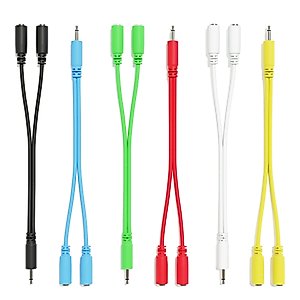 ExcelValley - Mono Splitter Y Patch Cables - TS 3.5mm 1/8" Eurorack Synth Synthesizer [6A-Pack]