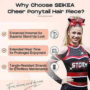 SEIKEA Cheer Ponytail Hair Piece, 16" Champagne Blonde Straight Cheerleader Hairpiece Ponytail Extension for Cheerleader Competition, Dance