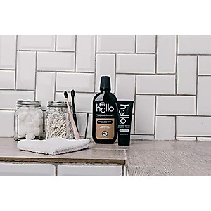 Hello Activated Charcoal Starter Kit Fluoride Free SLS Free Whitening Toothpaste Extra Freshening Mouthwash 2 Charcoal Bristle BPAFree Toothbrushes, Black, 1 Count