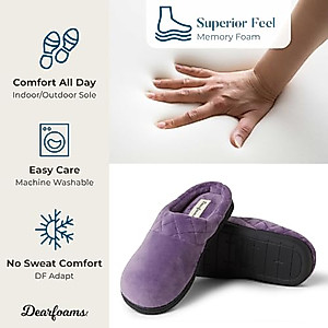 Dearfoams Women's Indoor/Outdoor Memory Foam Darcy Microfiber Velour Clog, Wide Widths Slipper, Smokey Purple, 9-10