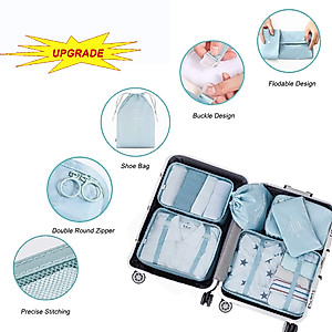Lightweight 6 Pcs Packing Cubes System, Travel Storage Packing Organizers Laundry Bags Compression Pouches for Luggage (Upgraded Blue)