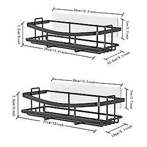 AUOTTO Shower Caddy Shower Organizer Adhesive Shower Shelf, Rustproof No Drilling SUS304 Stainless Steel for Bathroom Shower Storage Organization,2 Pack with 4 Hooks, Matte Black