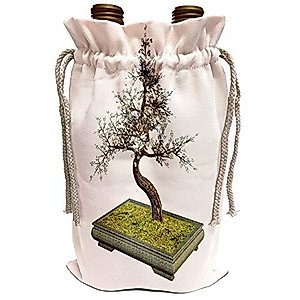 3dRose Boehm Graphics Bonsai - A cherry tree bonsai with white leaves - Wine Bag (wbg_179995_1)
