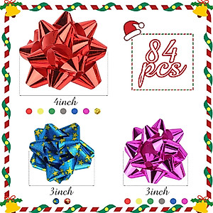 Shindel Christmas Gift Bow, 84PCS Holiday Bow Set Christmas Print Bows for Christmas decoration, Gift Basket, 3-4 inches