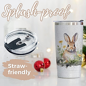 Onebttl Bunny Glitter Tumbler with Lid and Straw, Unique 20oz Cute Tumbler for Women & Girl, Bunny Lover Gifts for Christmas, Birthday