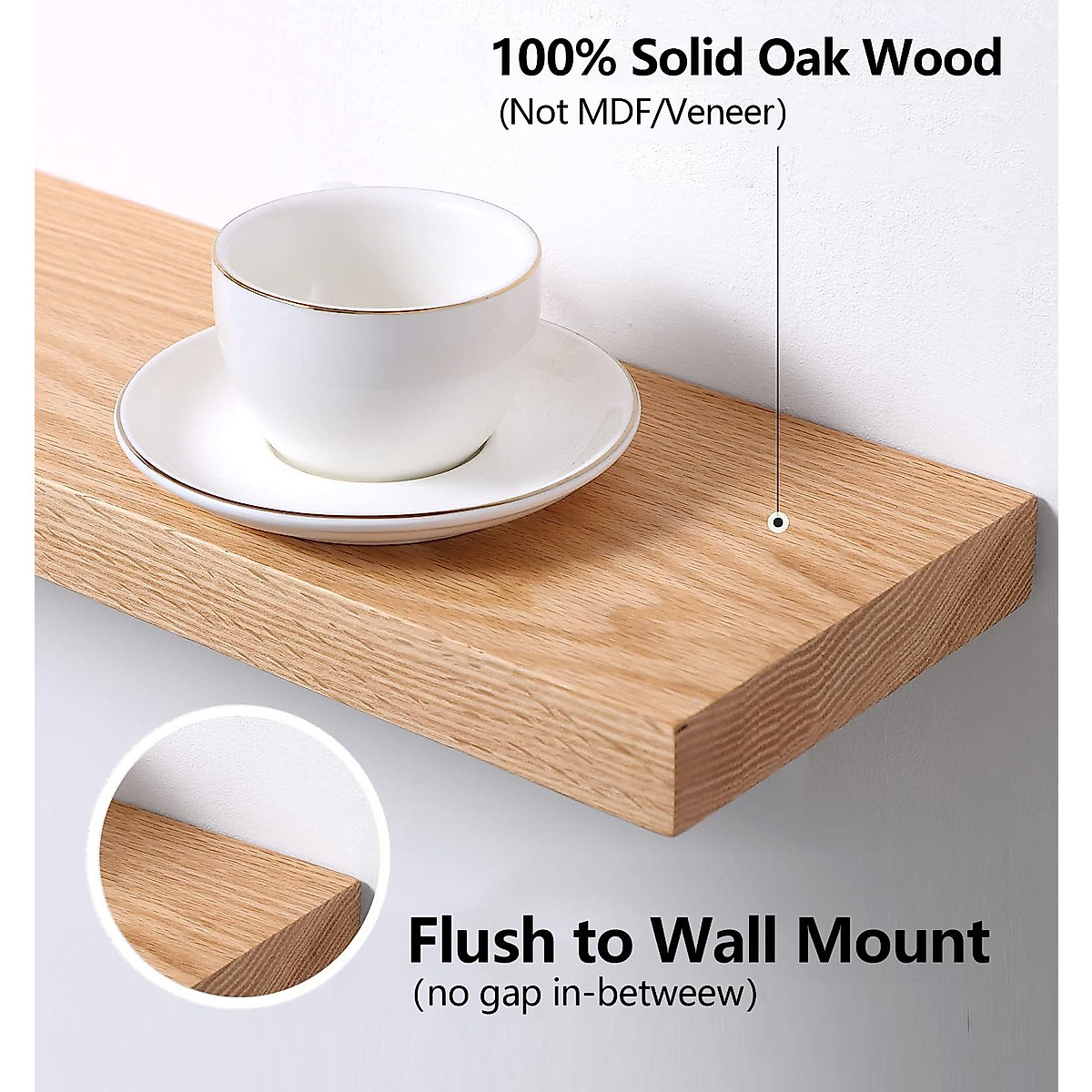 Conamily Oak Floating Shelves, 100% Solid Oak Wood Wall Mounted Natural Wood Wall Shelf Display Shelf for Home Office Living Room Bedroom Wall Storage Shelf (16inch)