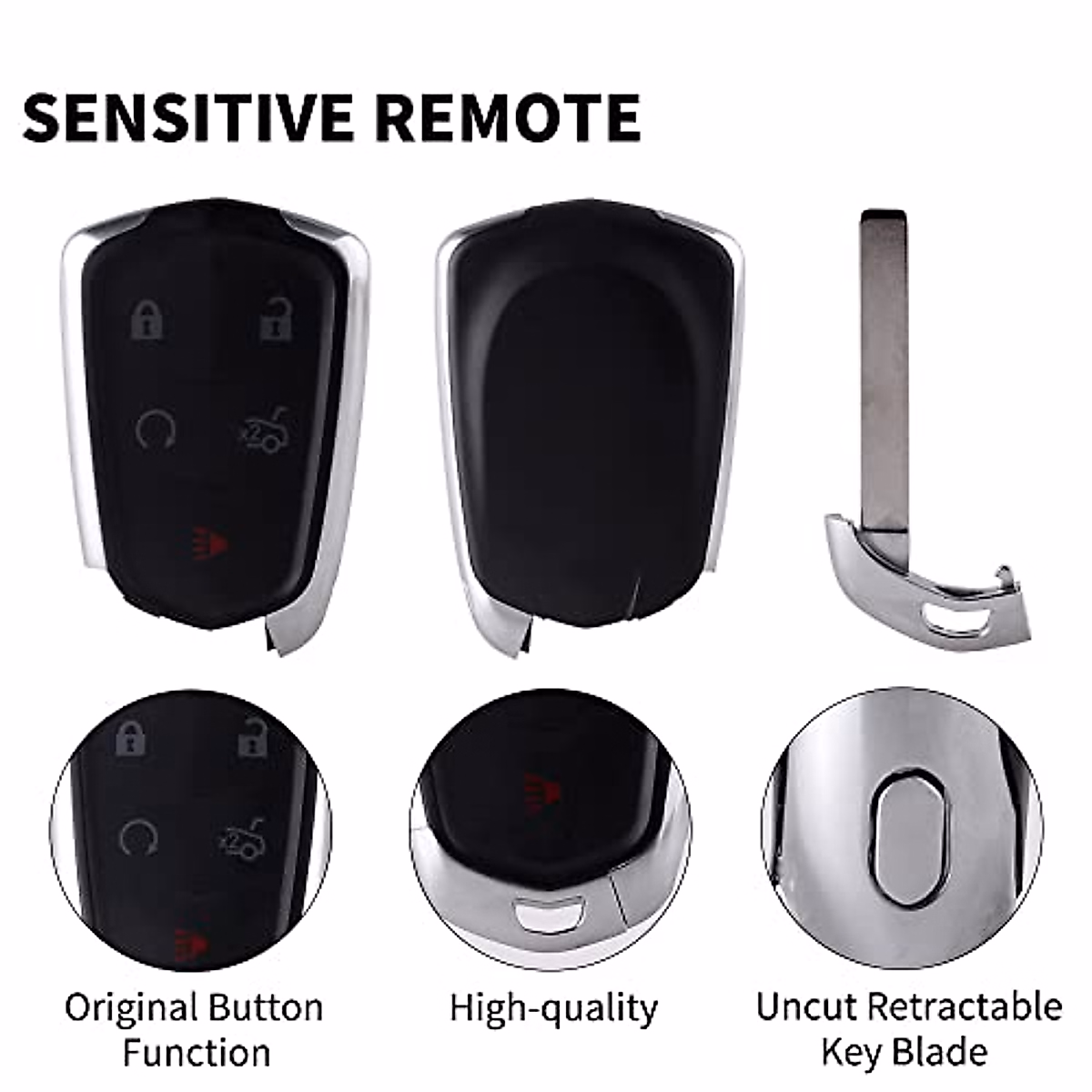 Keyless Remote Car Start 5B Raryloy Smart Key Fob for Cadillac XTS 2016-2019 ; CT6 2016-2020 ; ATS/CTS 2017-2019；XT5 2017-2020 ; XT4 2019-2020 FCCID: HYQ2EB 433.92Mhz