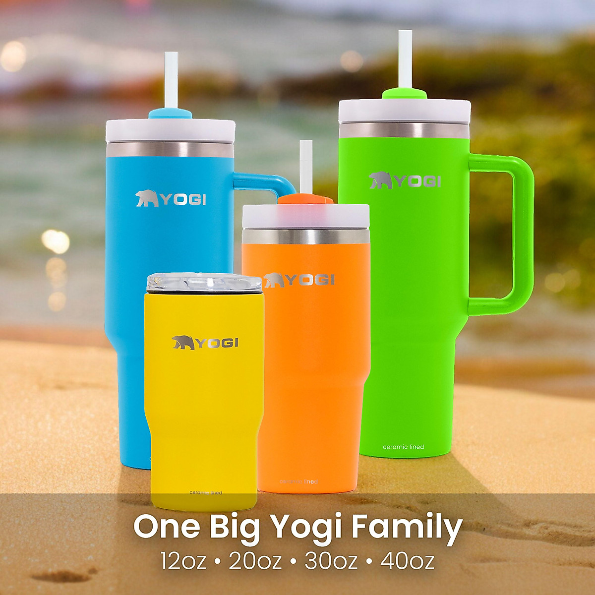 YOGI Voyager One Ceramic Lined All-In-One Tumbler Can Bottle Cooler with Flip-Up Handle - 12oz Limoncello