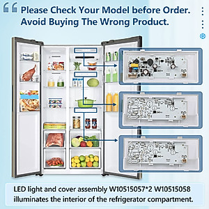 Lapert New W10515058 W10515057 for whirlpool refrigerator light,WPW10515058 kit,w10515058 w10515057 2pcs,w10515058 and w10515057 refrigerators,w10515058 whirlpool refrigerator light