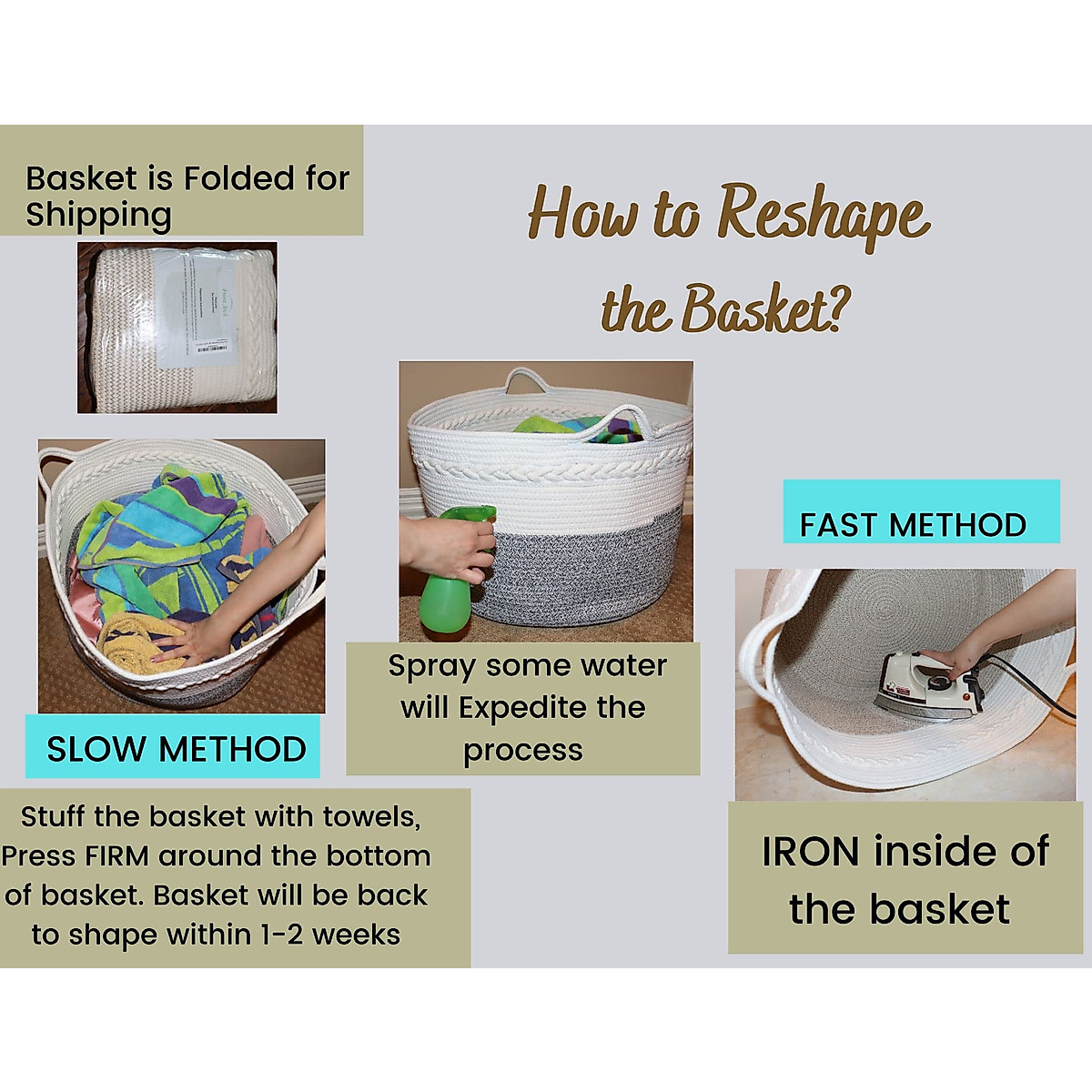 Cotton Rope Storage Basket - XXL Basket 20"X14", Large Decorative Baskets for Blankets in Living Room,Throw Blanket Basket, Large Blanket Basket for Living Room, Off White-Brown Stitches