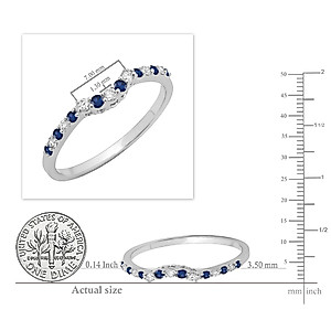 Dazzlingrock Collection Alternating Round Blue Sapphire & White Diamond Contour Wedding Stackable Ring for Her in 14K White Gold Size 5.5