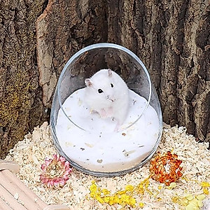 Dnoifne Small Animal Sand-Bath Box, Round Glass Small Pet Sand Bath Box, Sand Bath Shower Room and Sand Bath Container for Rats Hamsters Mice Lemming Gerbils Chinchilla Guinea Pig Hedgehog