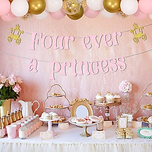Sursurprise Princess 4th Birthday Party Decorations, Four Ever A Princess Banner Pink Gold for Girls, Princess Themed 4 Years Old Birthday Party Supplies